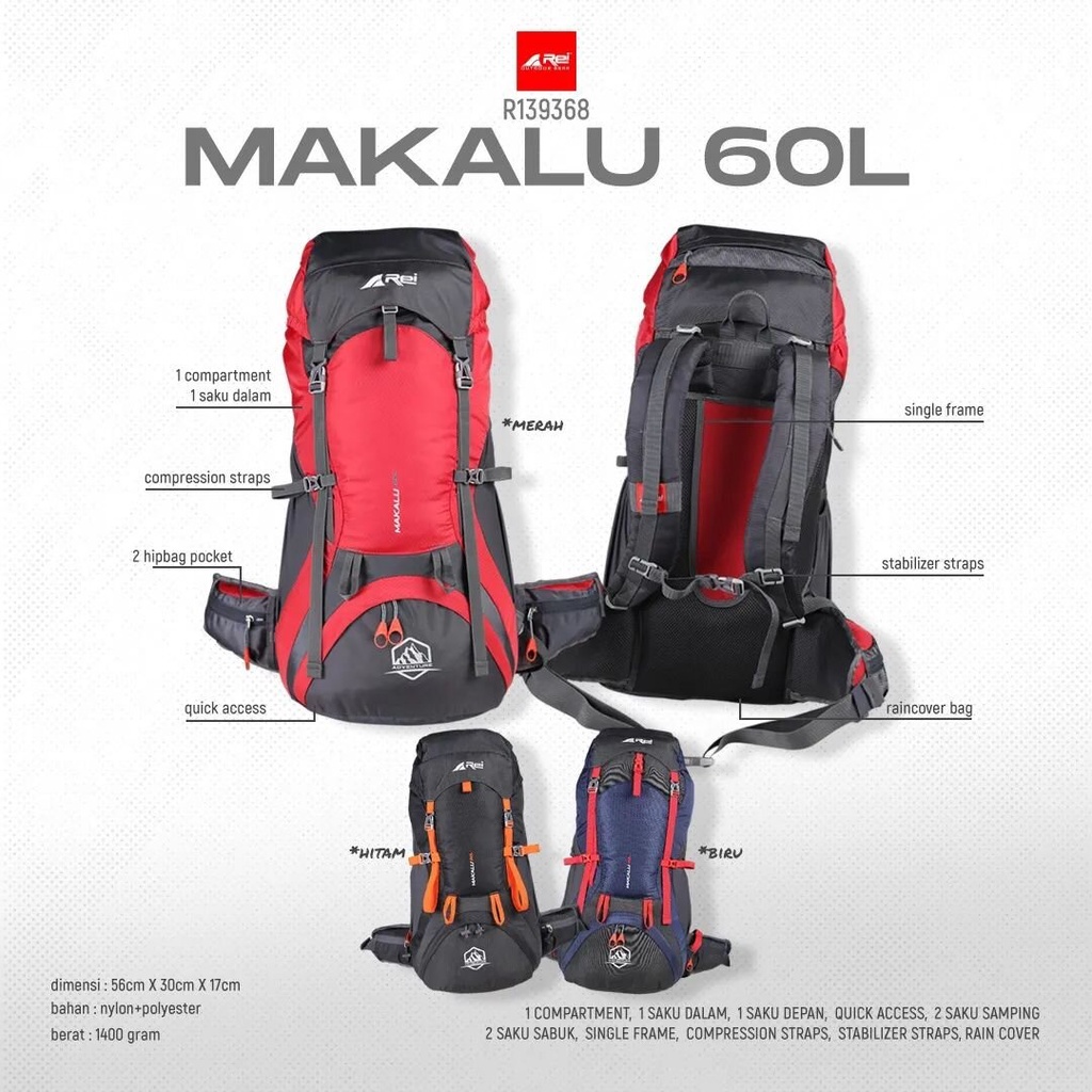 Makalu 60L ORIGINAL CARRIER Bag FREE COVERBAG | 60l. Mountain Backpack ...