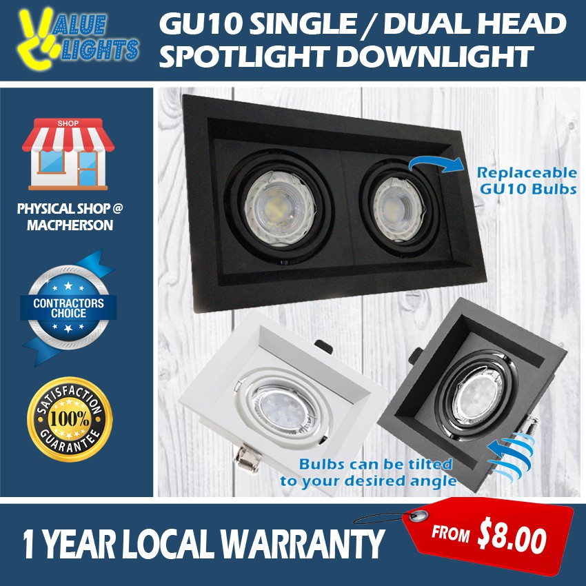 GU10 Single / Dual Head Spotlight Adjustable Double Recessed Downlight ...
