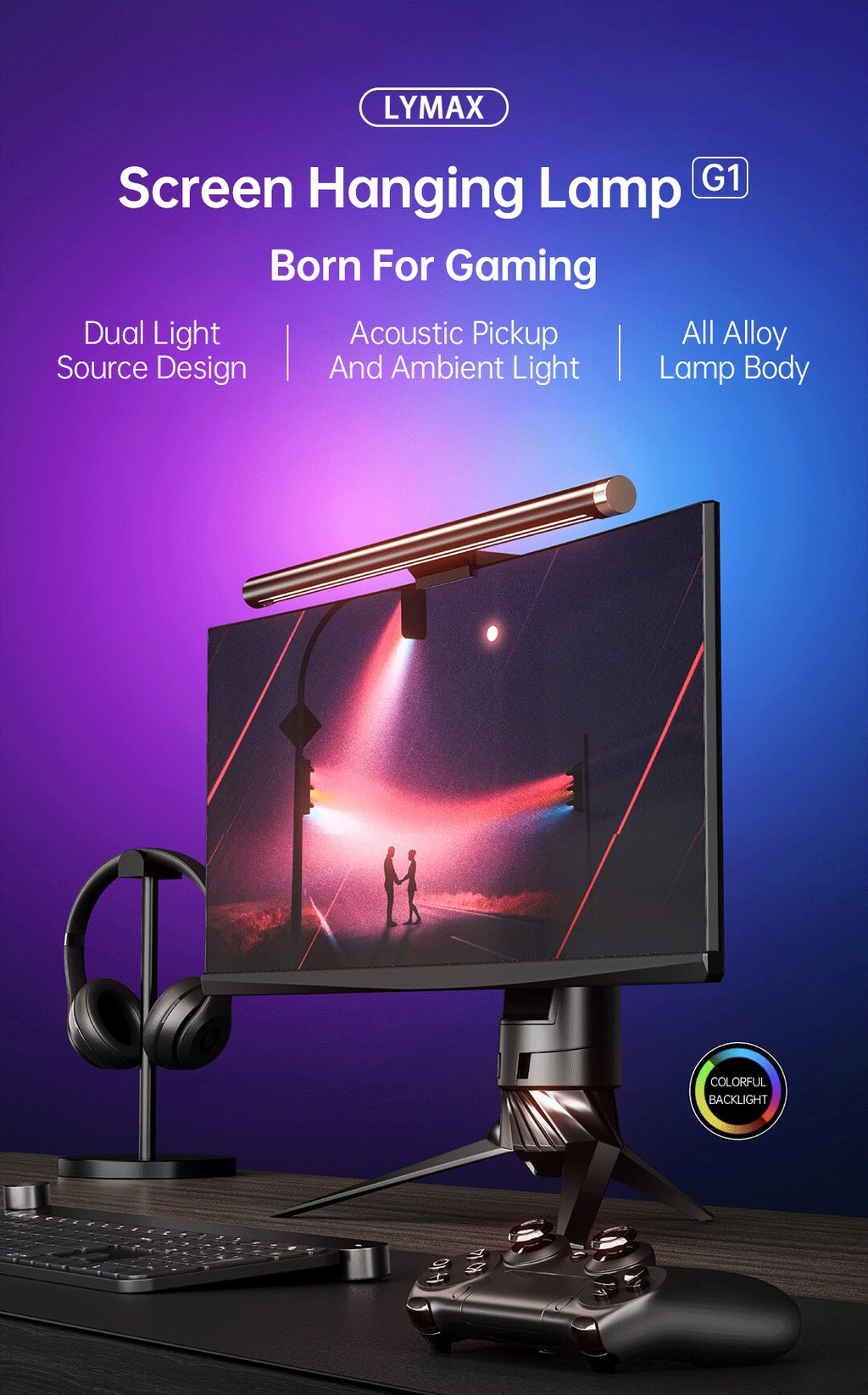 LYMAX RGB Colorful Screen Hanging Light G1 With Musical Rhythm High Color Reproduction Eyes ...