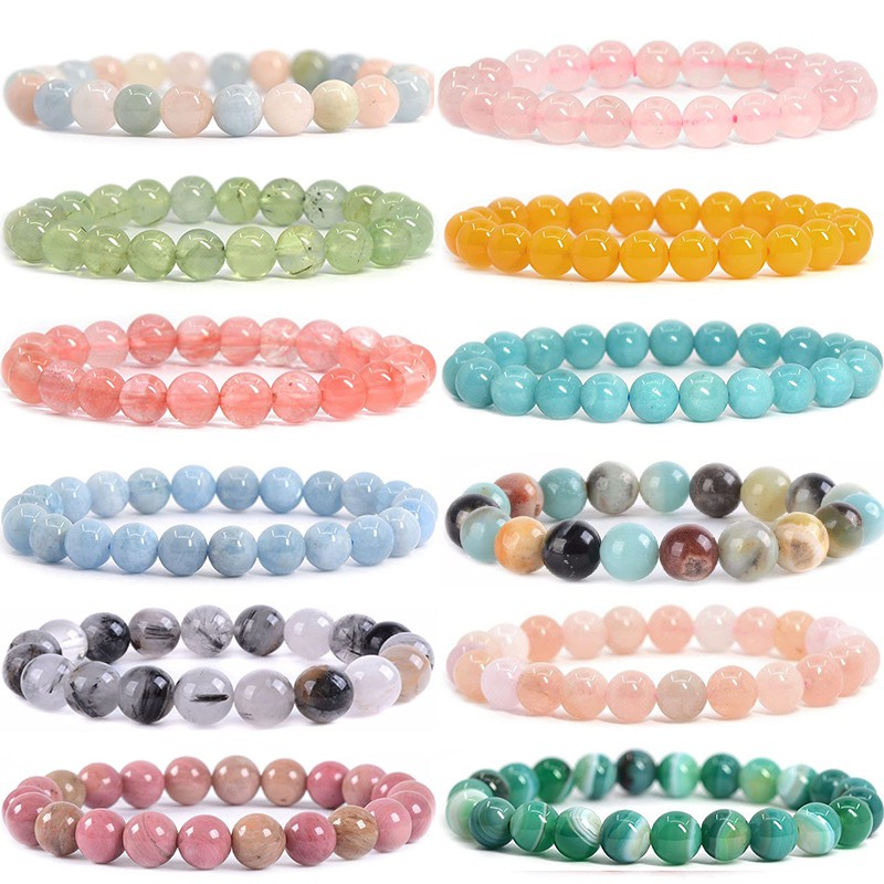 6MM/8MM Natural Stone Healing Crystal Stretch Beaded Bracelet Women Men ...