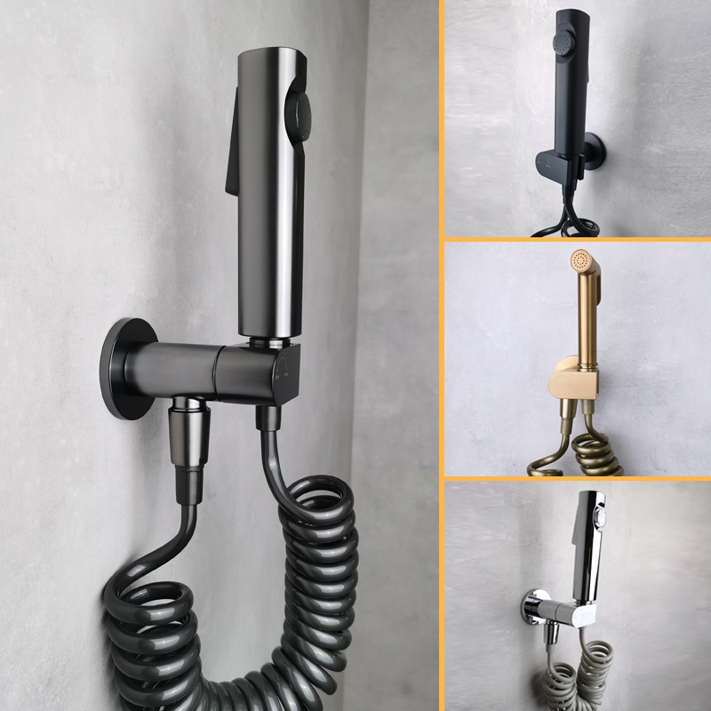 Bidet Toilet Sprayer Set Matt Black Gold Brass Open Cold Valve with ...