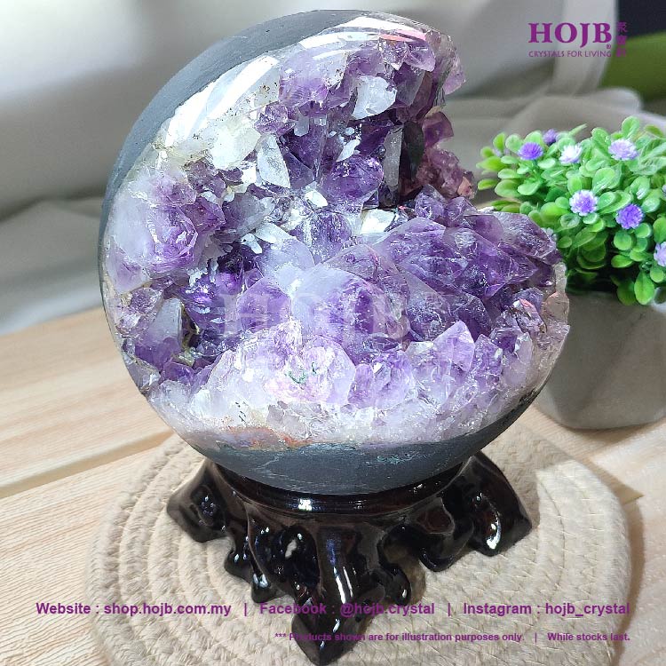 HOJB Brazilian Amethyst Rough Stone Crystal Ball 150mm 聚寶軒巴西紫水晶"笑口常开 ...