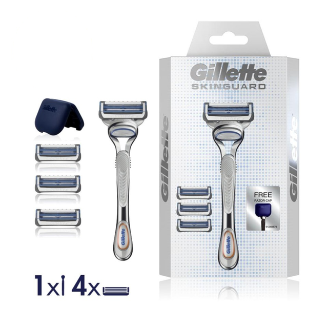 Gillette SkinGuard Starter Pack 1 Handle + 4 Blades + Free Hygiene Cap ...