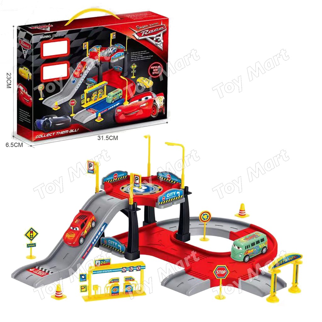 Lightning McQueen Parking Garage Cars Theme Super Racing Track with 2 ...