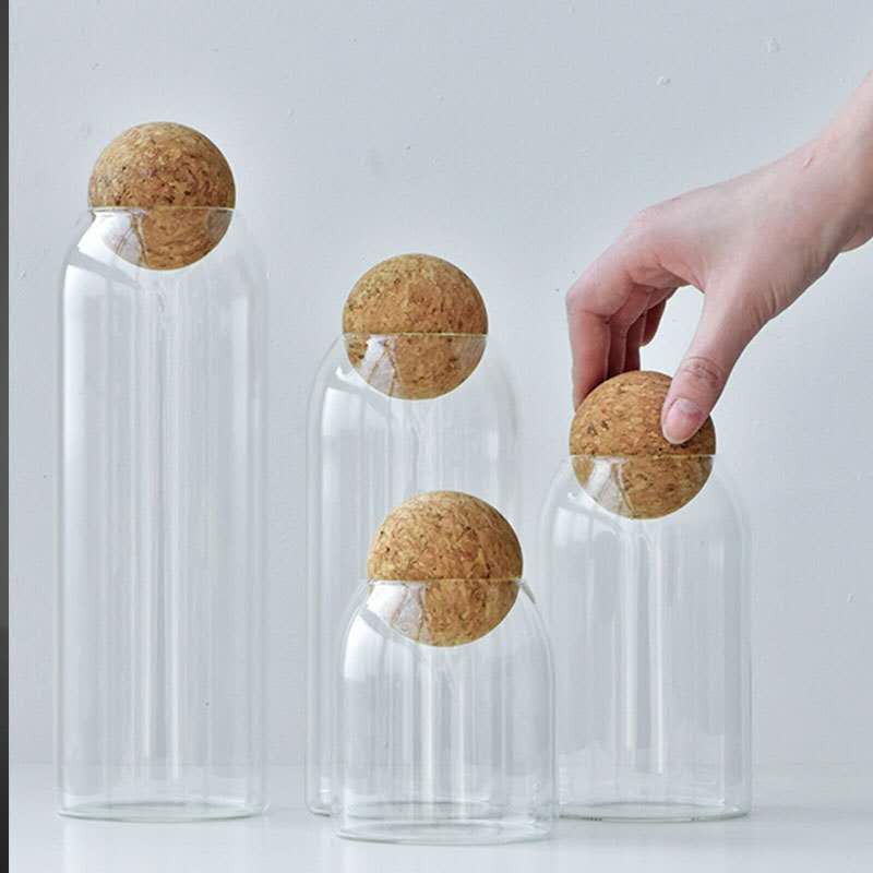 Glass Container with ball shape wood lid for food storage 500/800/1100 ...