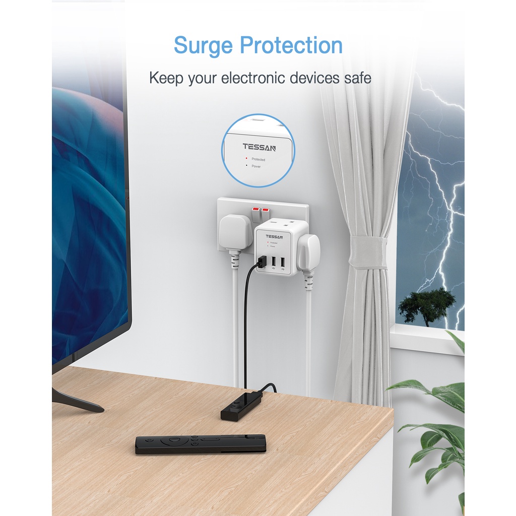 TESSAN Multi Plug Extension Adapter with USB, Surge Protector Power ...