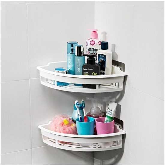 Magic Sticker Corner Rack Storage Shelf Bathroom Kitchen Wall Organizer ...