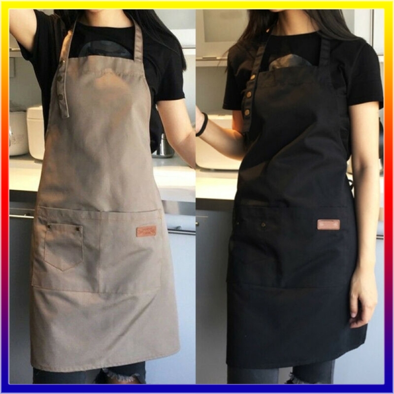 Adjustable Waterproof Chef Apron With Two Pockets Solid Color | Shopee ...