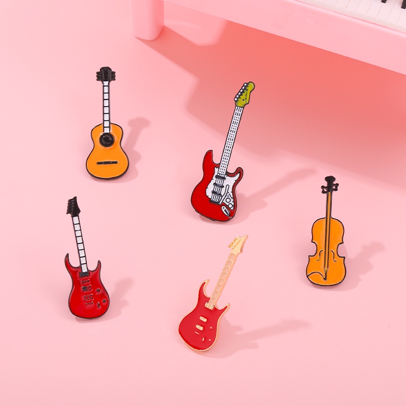 5 Styles Music Instrument Lapel Brooch Guitar Ukulele Violin Enamel Pin ...