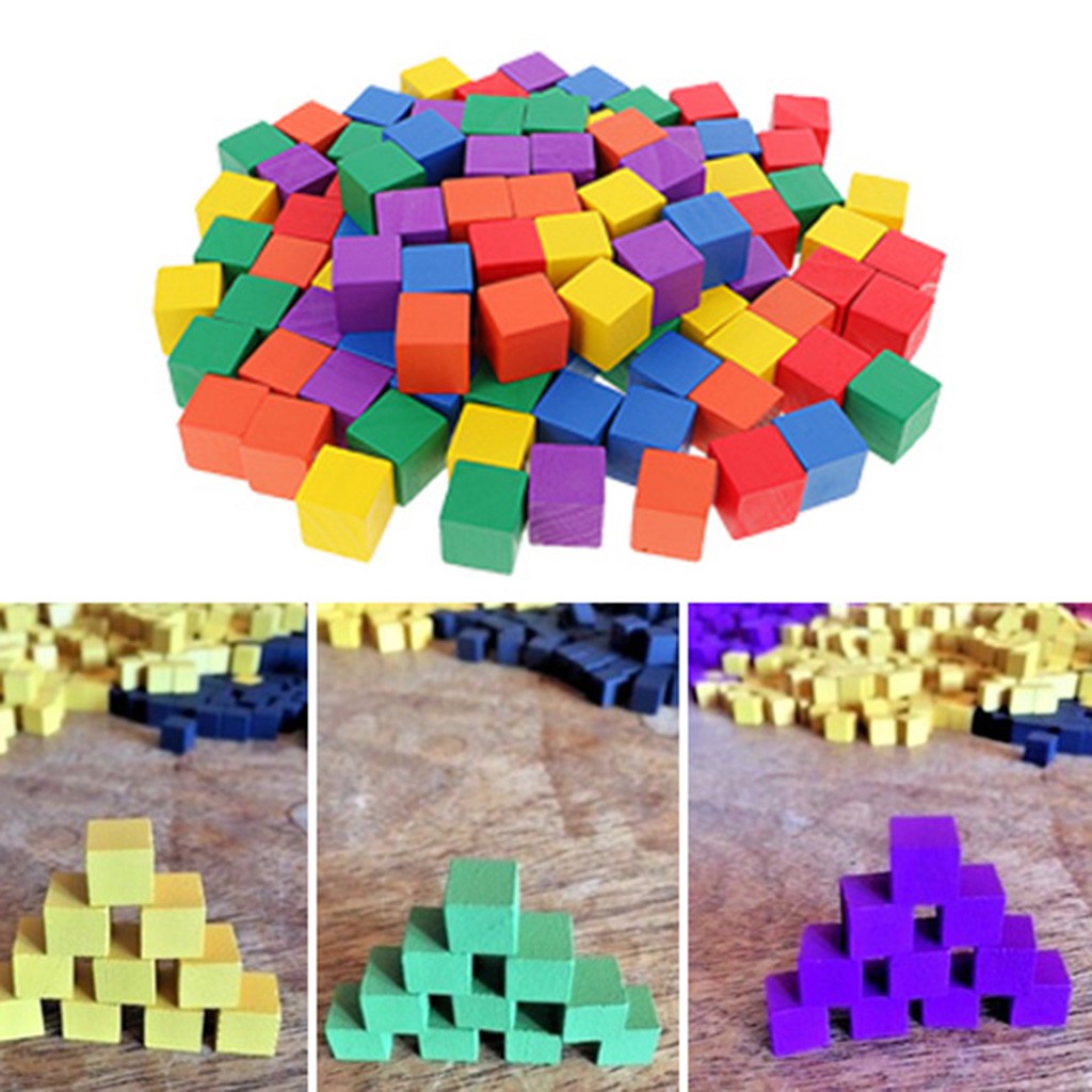 Ready! 100pcs Colorful Wooden Square Cubes Blocks for Kids Craft Toys ...
