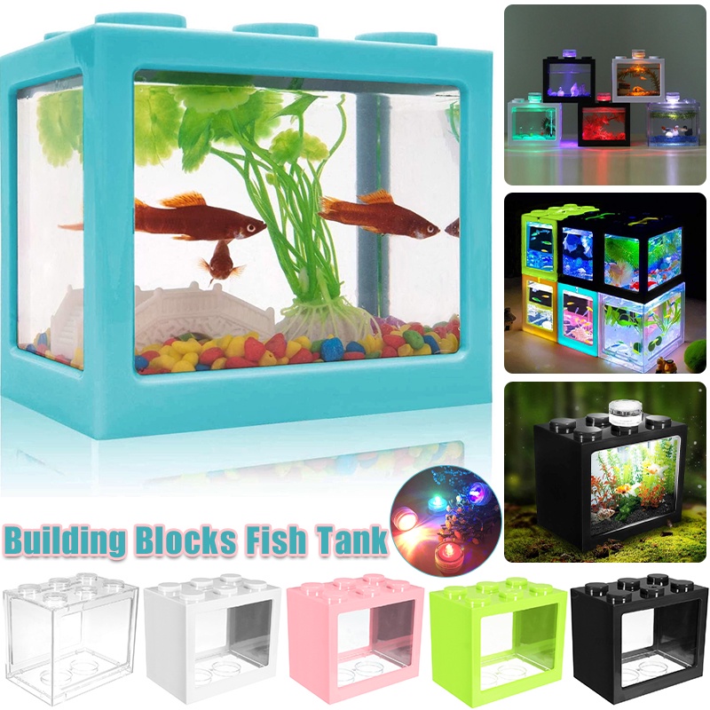 Mini Aquarium Block Tank Betta Guppy Fish Tank Building Block | Shopee ...