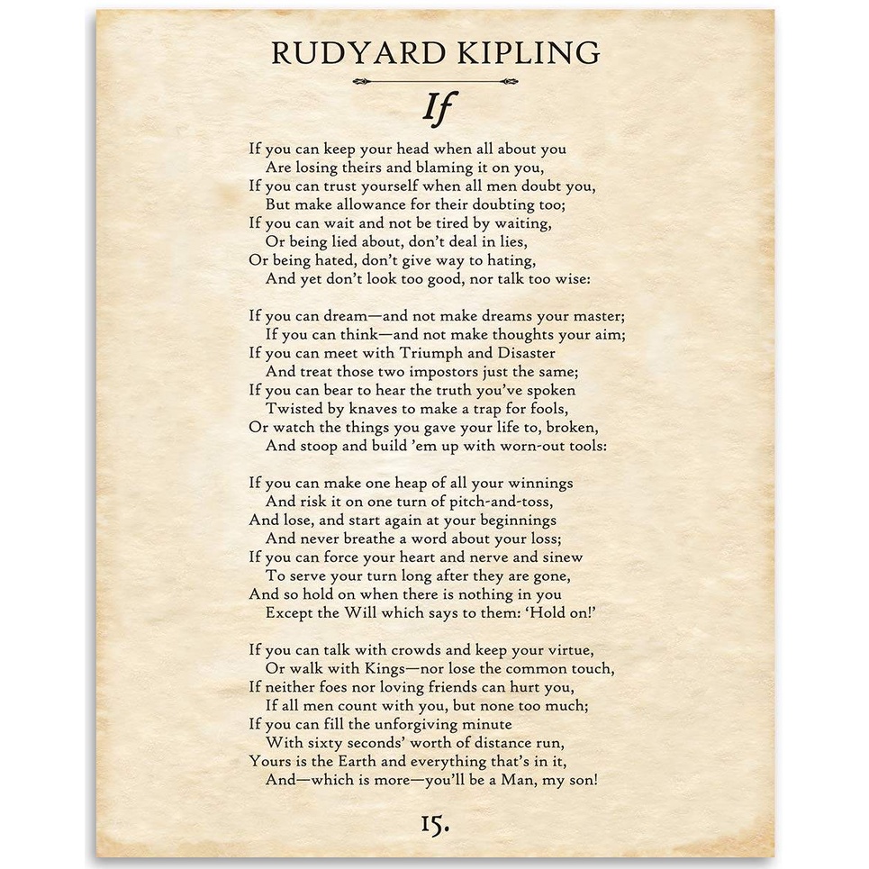 Rudyard Kipling IfTypography Book Page Print Great Gift for Poetry Fans ...