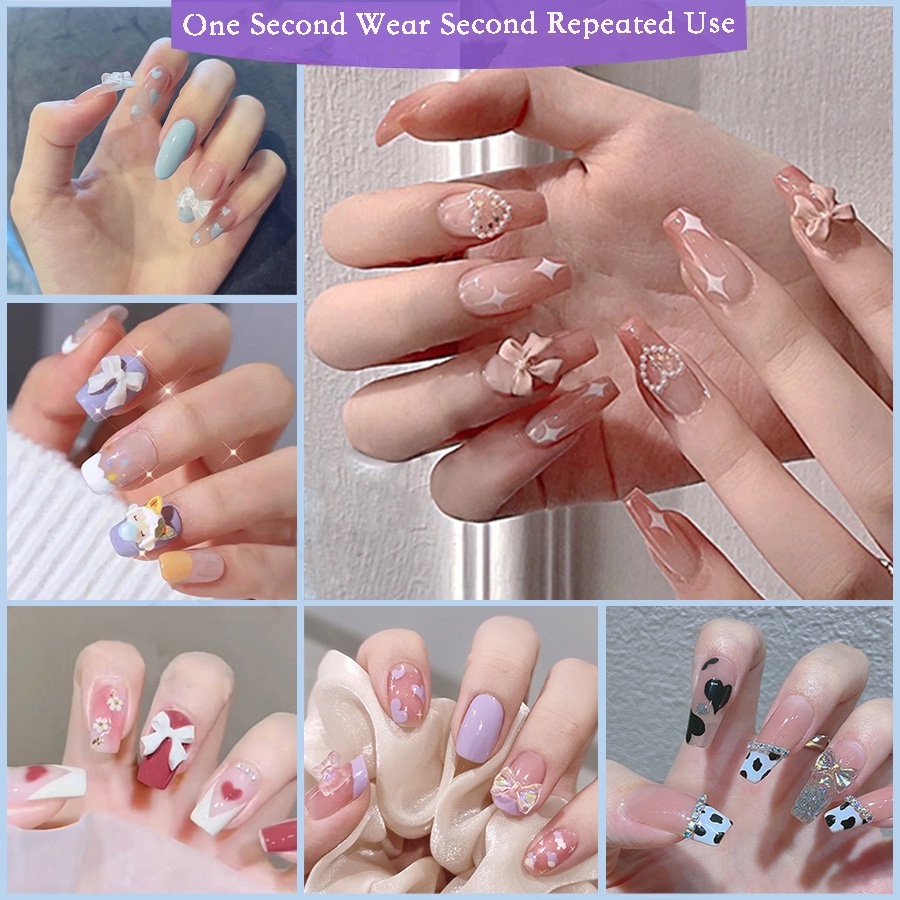 24pcs Acrylic Nails Fake Nails Set with Glue False Nails Long Nail Fake ...
