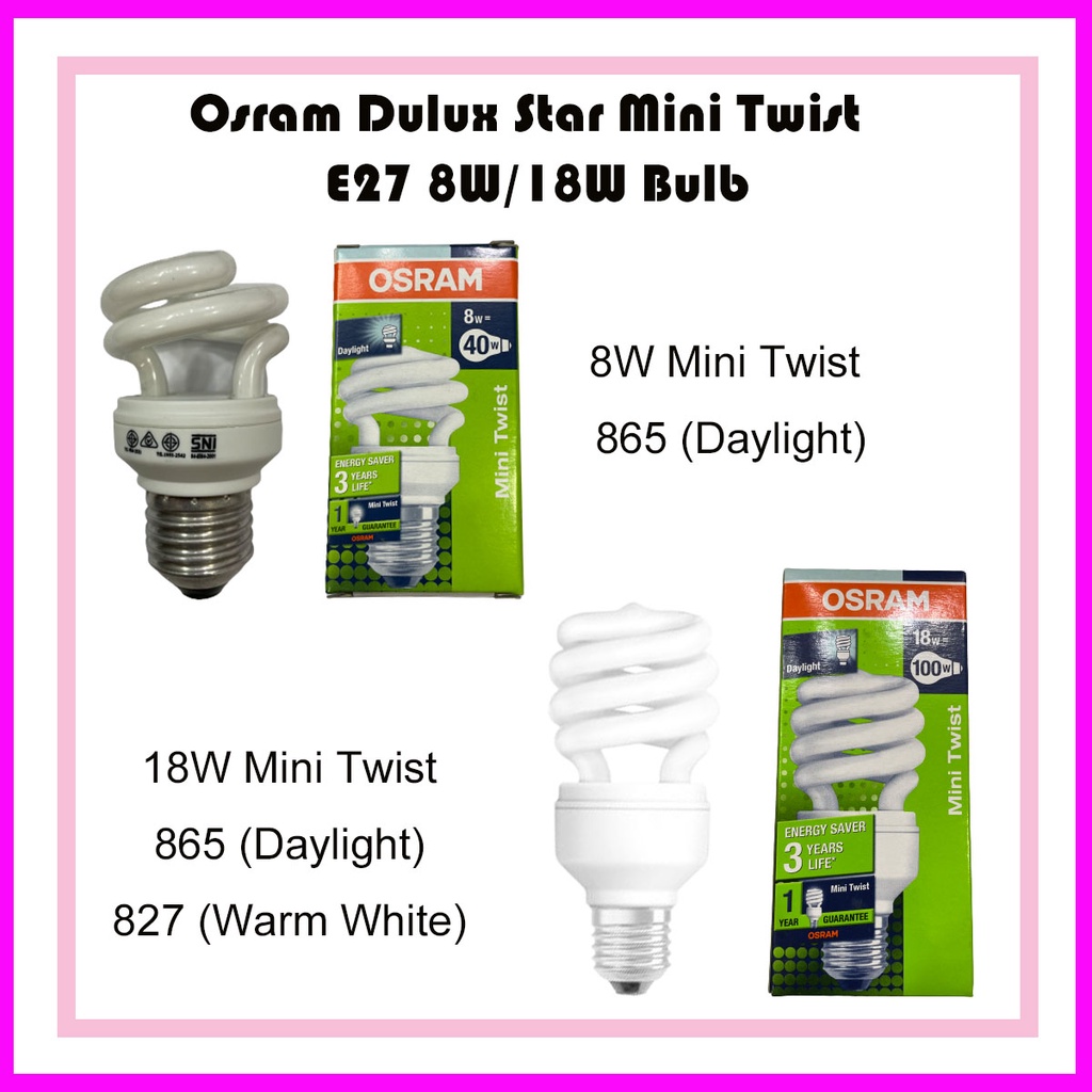 OSRAM DULUX E27 8W/865 18W/827 18W/865 SPIRAL BULB (WARM WHITE/DAYLIGHT) | Shopee Singapore