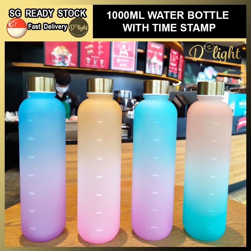 [Free Sticker] 1000ML Gradient Color Plastic Water Bottle With Time ...
