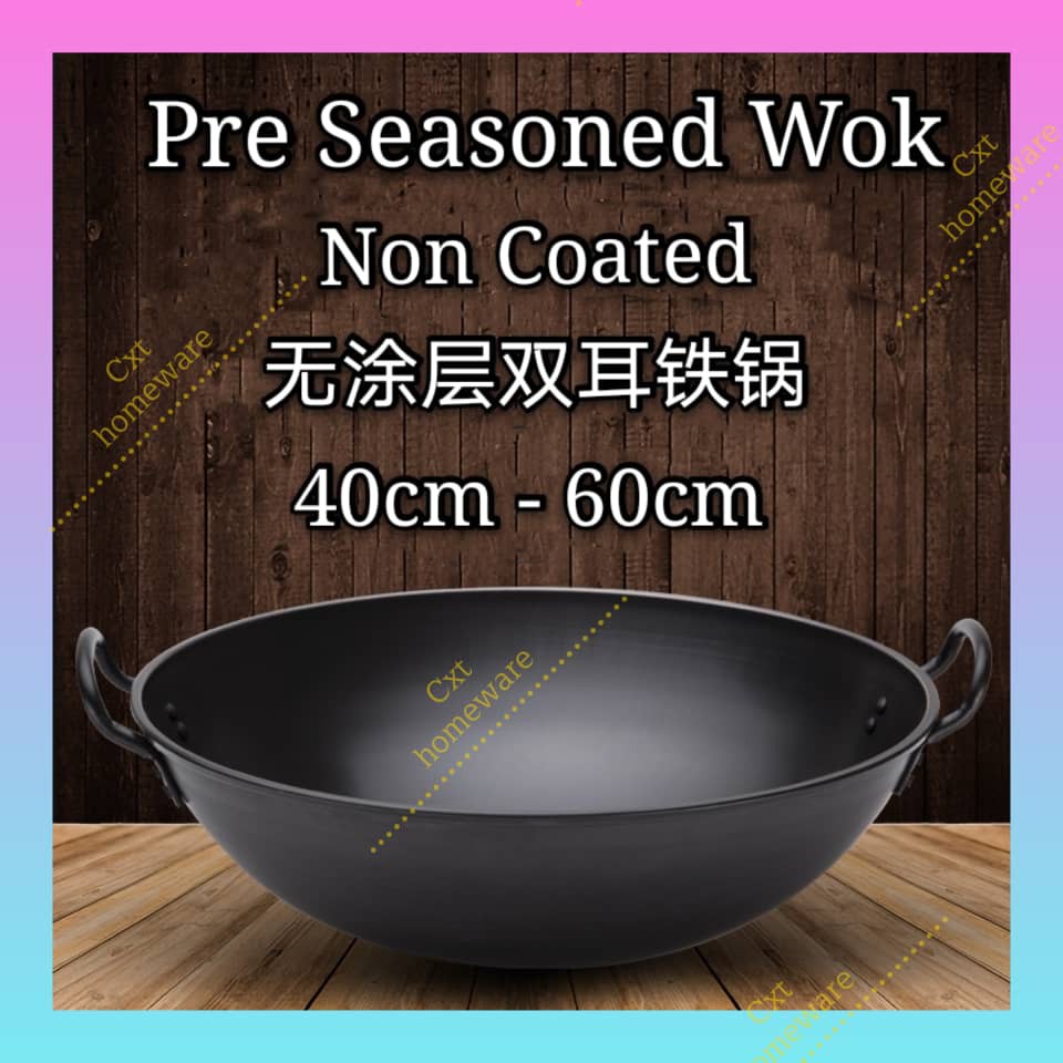 Pre Seasoned Traditional Non-coated Carbon Steel Pow Wok Double Handle ...