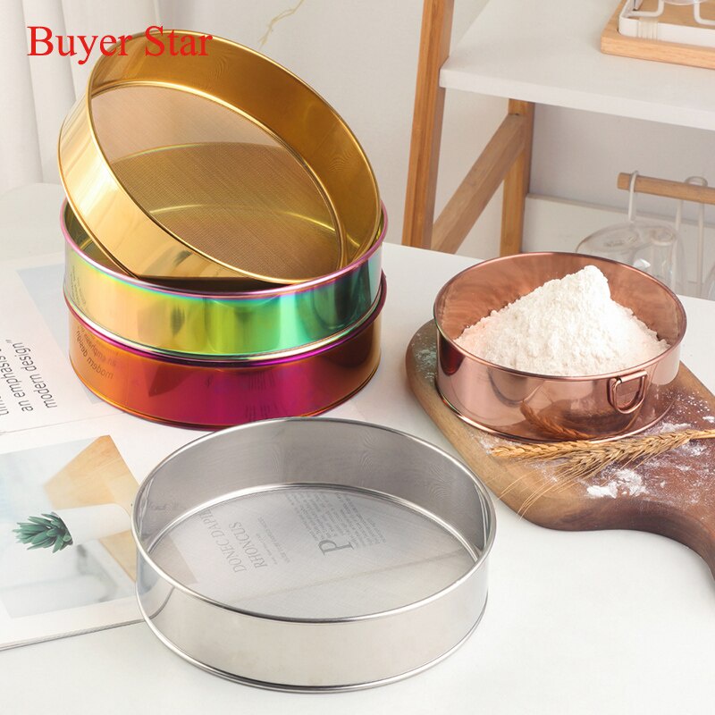 20cm/15cm Kitchen Fine Metal Mesh Flour Sifter Gold Round Stainless ...