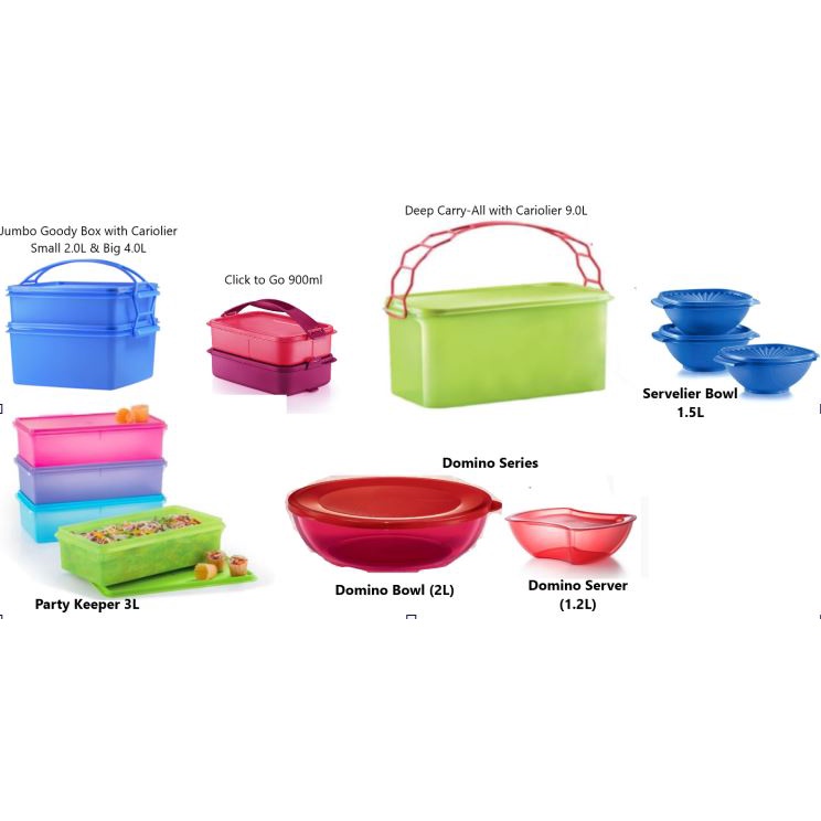TUPPERWARE Click To Go 900ml/ Deep Carry-All 9.0L/ Jumbo Goody Box 2.0L ...