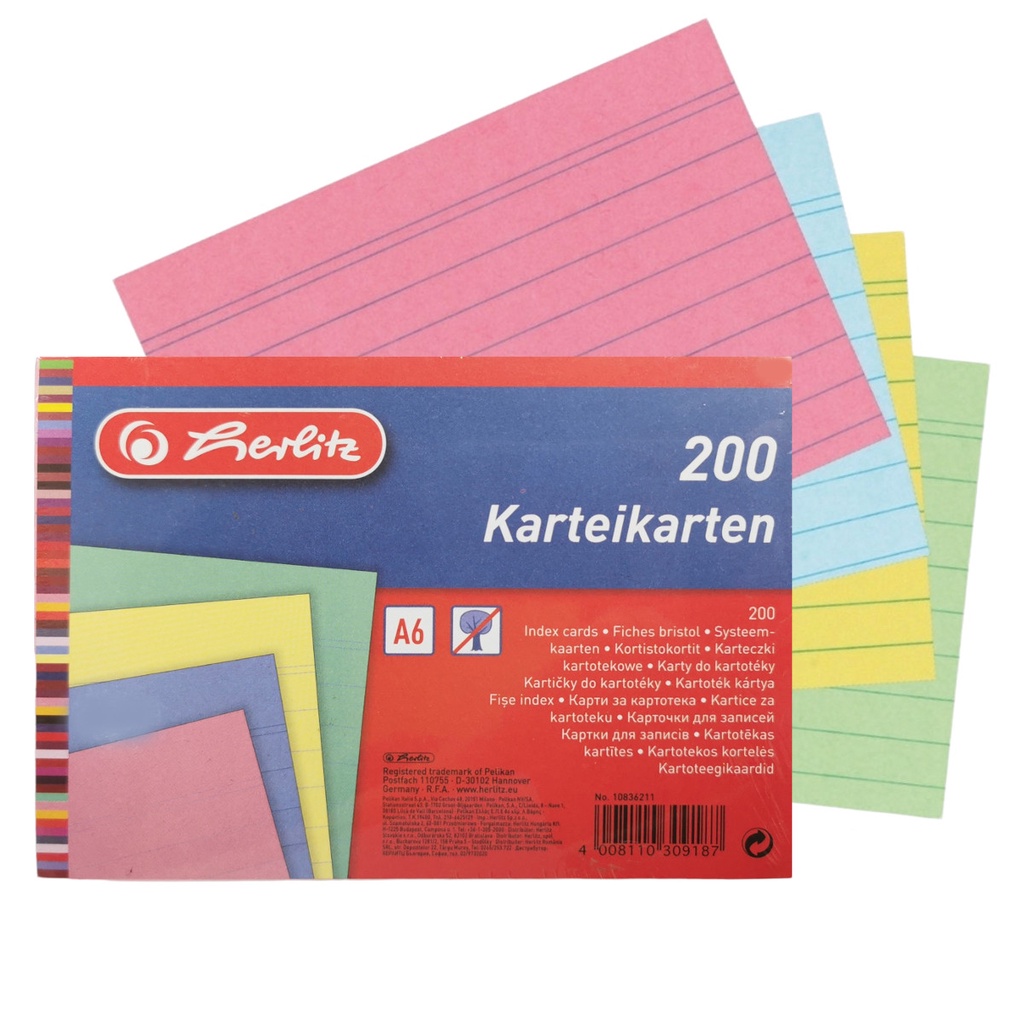 Herlitz A6 index card 200pcs assorted colours 10836211, 4008110309187 ...