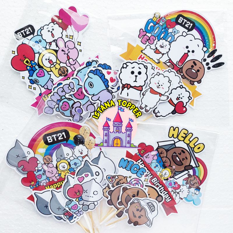 Standart / CUSTOM Cake Topper BT21 Theme Mang/ RJ / Van/ Shooky ...