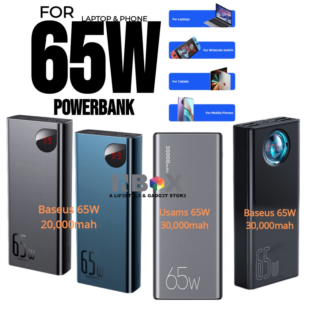Baseus / Usams[SG] 30000mAh 65W / 20000mah 65W Quick Charge Powerbank ...