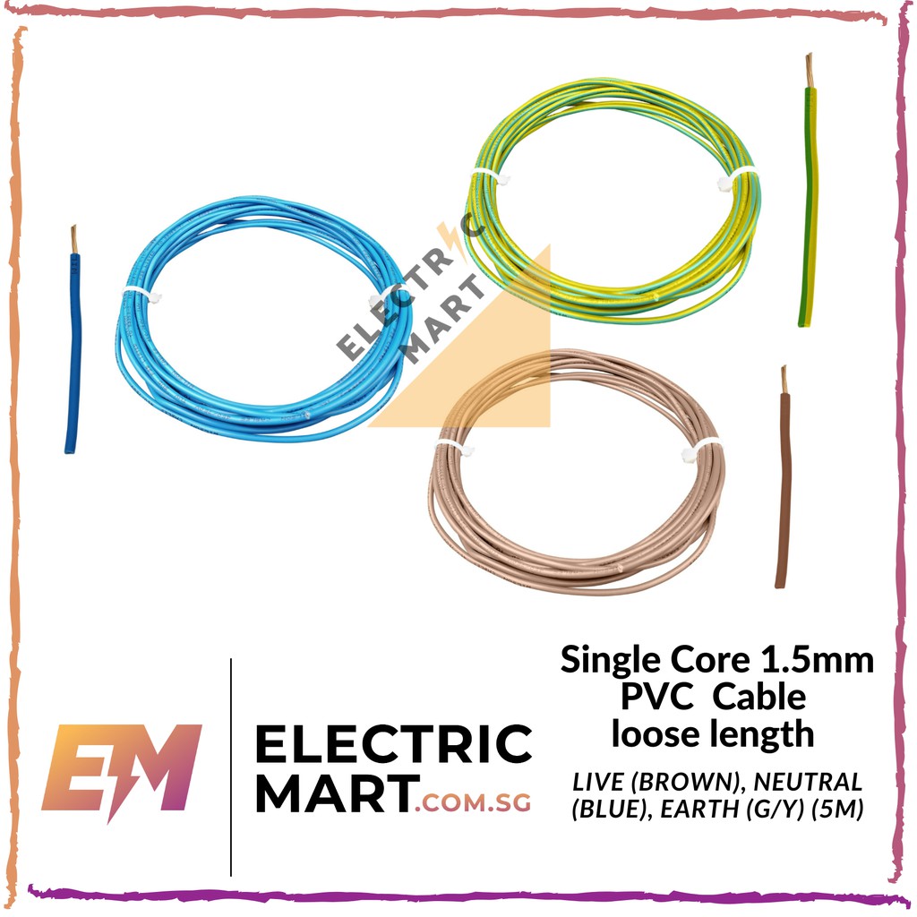 Electric Mart 1C Single Core 1.5mm PVC Electrical Cable Wire - 5 meters ...