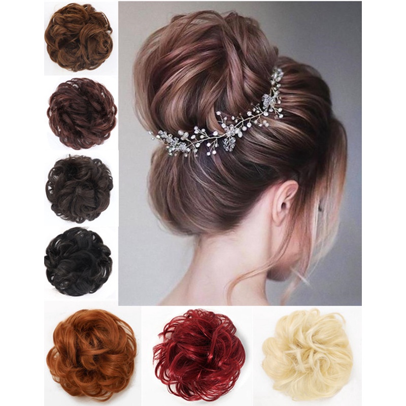 Curly Messy Bun Hair Piece Hair Fluffy Chignon with Band Hairpieces ...