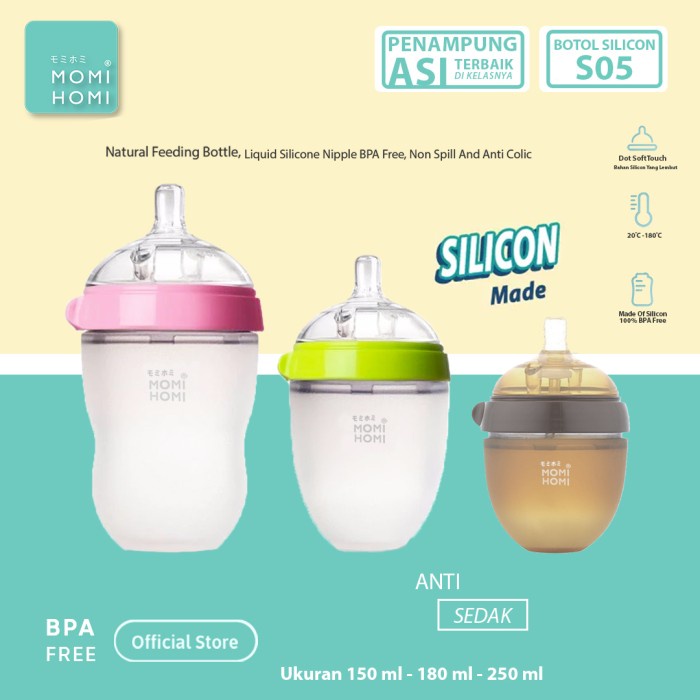 Disc MOMI HOMI HOMI S05 WIDE NECK Silicone Baby Milk Pacifier Bottle 150ML 180ML 250ML | Shopee ...
