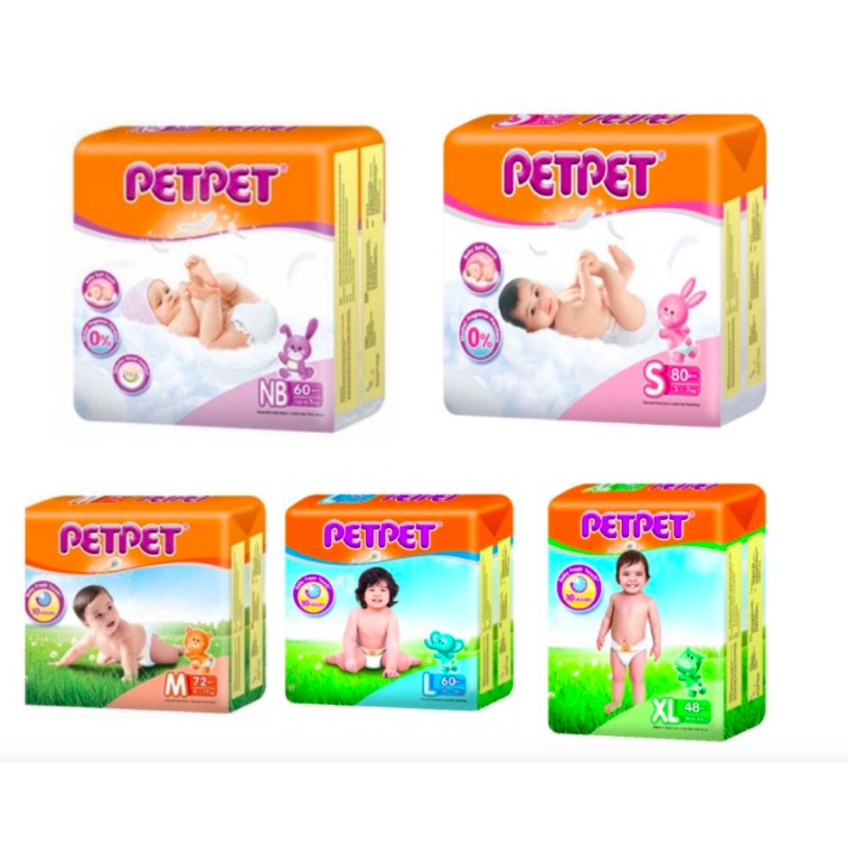 PETPET S80 / M72 / L60 / XL48 BABY TAPE DIAPER / PET PET / MEGA / JUMBO ...