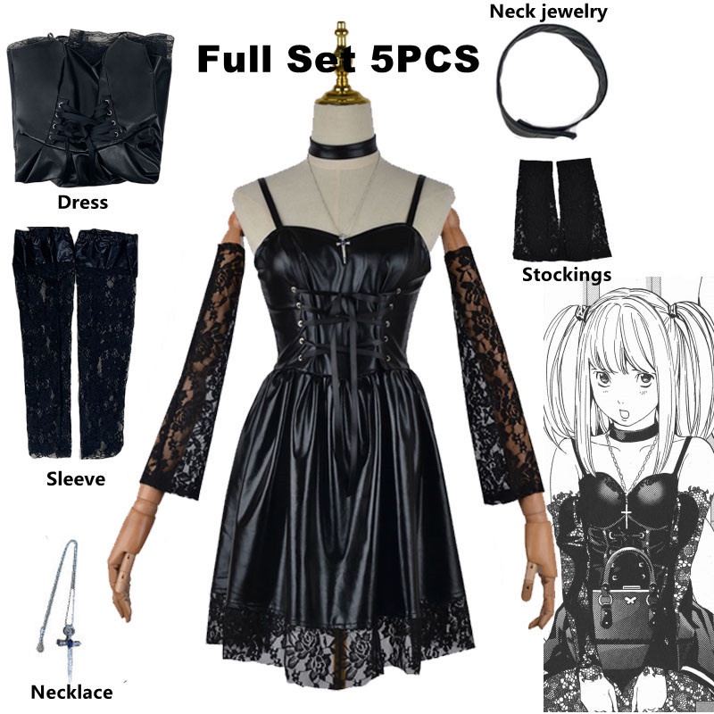 Death Note Cosplay Costume Misa Amane Imitation Leather Sexy Dress ...
