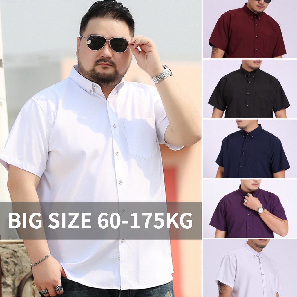 🔥Oversize🔥L-10XL Men Plus Size Larger Short Sleeve Summer Solid Color Shirts | Shopee Singapore
