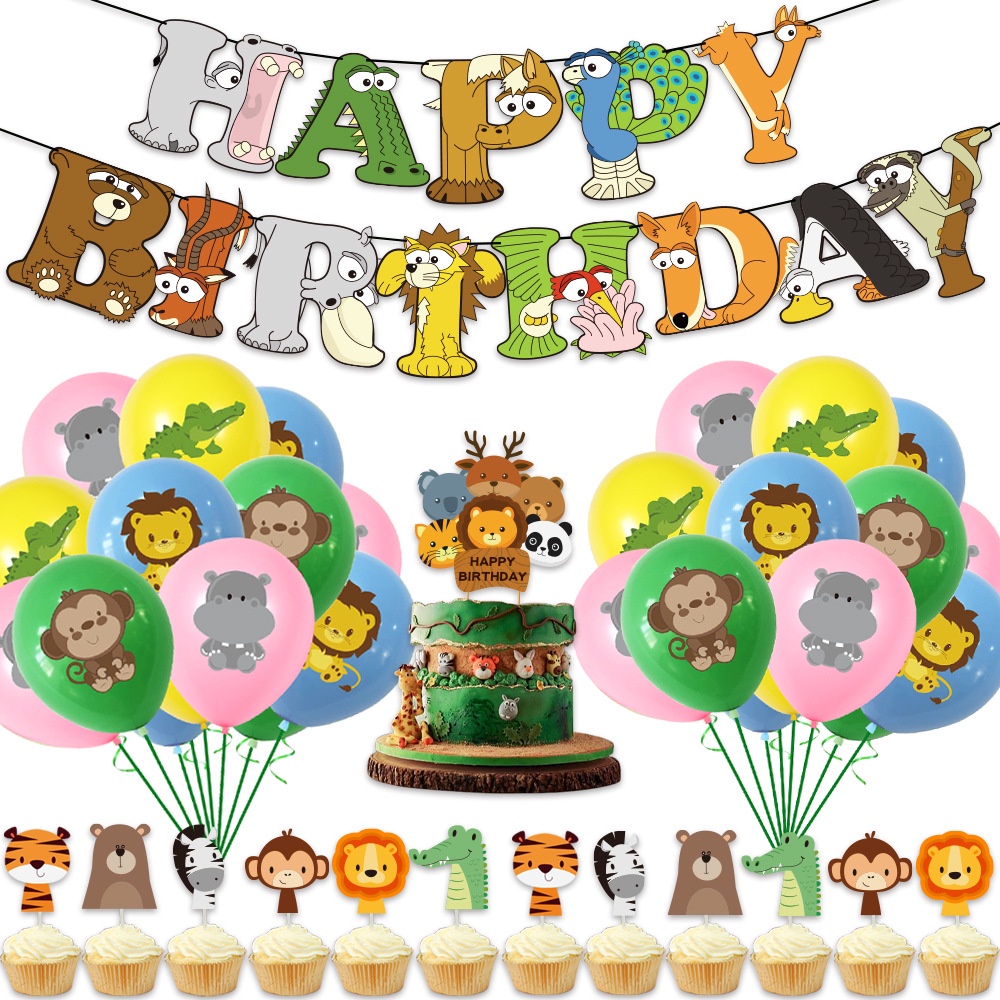 Cute Zoo Animals Jungle Balloons Theme Birthday Party Decoration Set ...