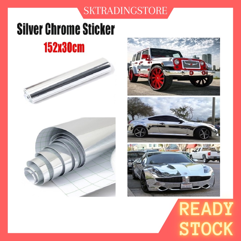 30CMx152CM Silver Chrome Sticker Door Lining Glass Moulding Car Wrap ...
