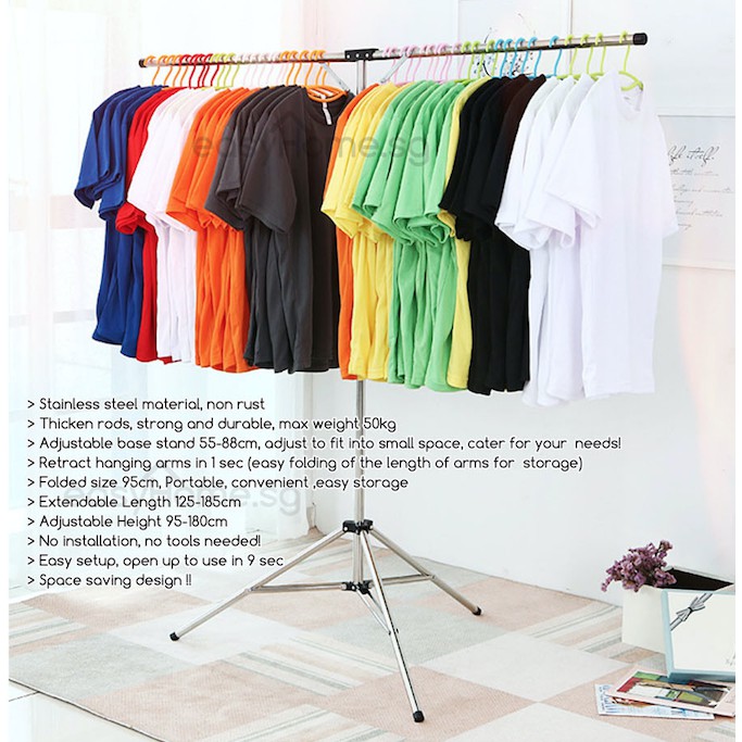 Easyhome.sg Retractable Laundry Rack (Adjustable Length & Height ...