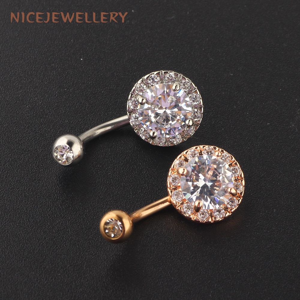 1 PC Round Crystal Belly Navel Piercings Silver Color Navel Rings ...