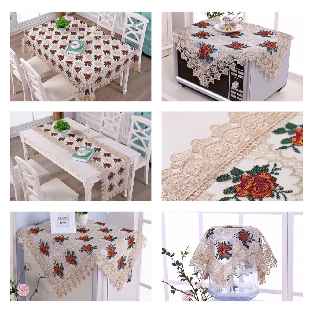 New Style Lace Table Cloth with Red Rose Embroidery | Shopee Singapore