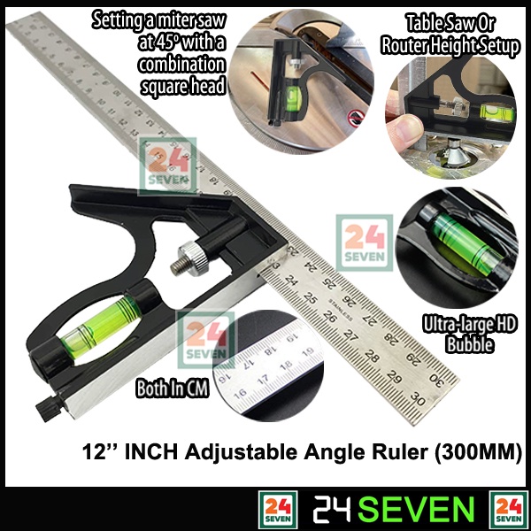 Stainless Steel Combination Square Ruler Level Gauge Angle Metric Ruler ...
