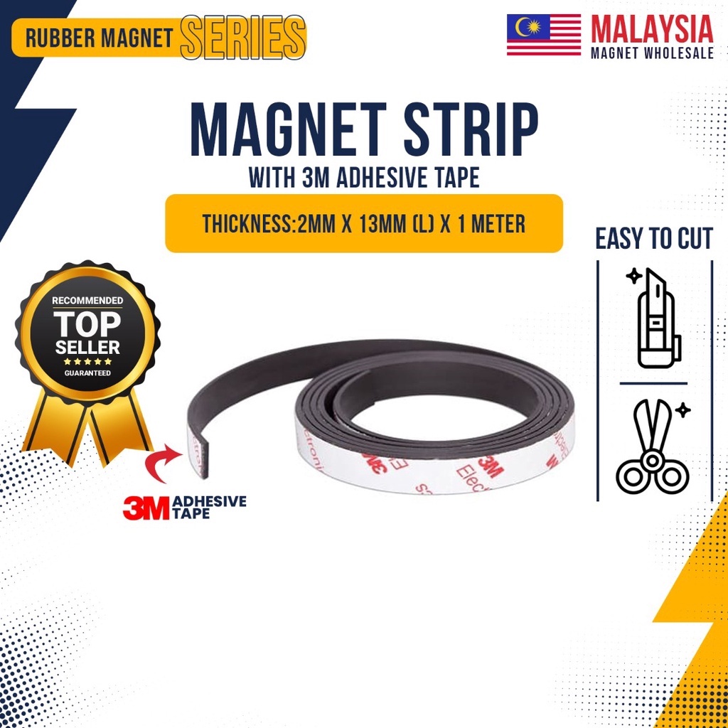 Magnet Strip With 3M Adhesive Tape 13mm (W) x 2mm (T) x 1 Meter (L ...