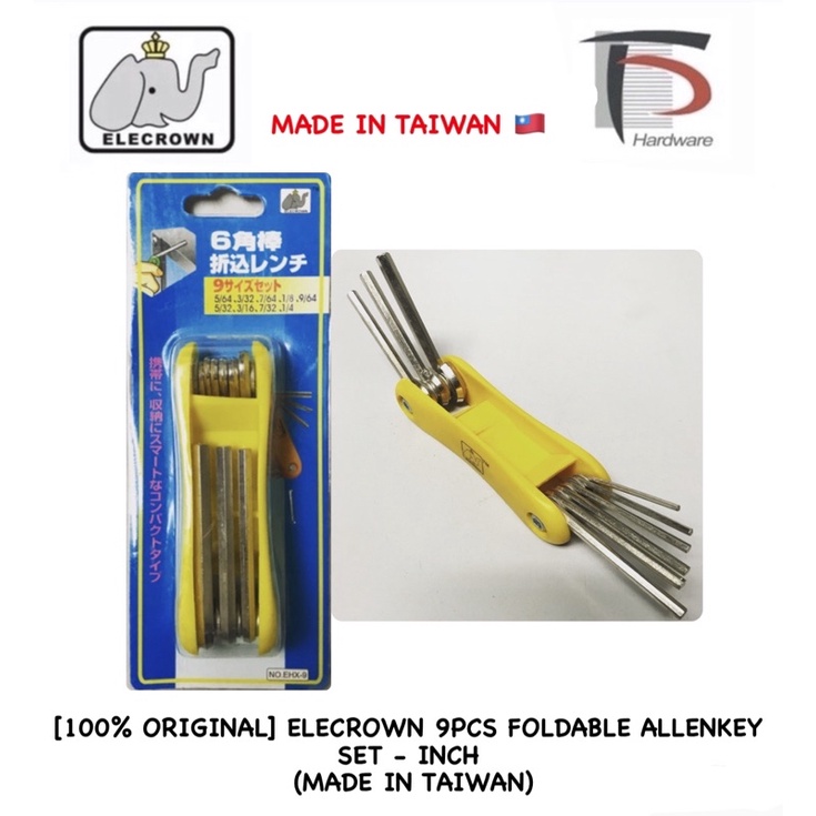 ELECROWN 9PCS FOLDABLE ALLENKEY SET - INCH (MADE IN TAIWAN) | Shopee ...
