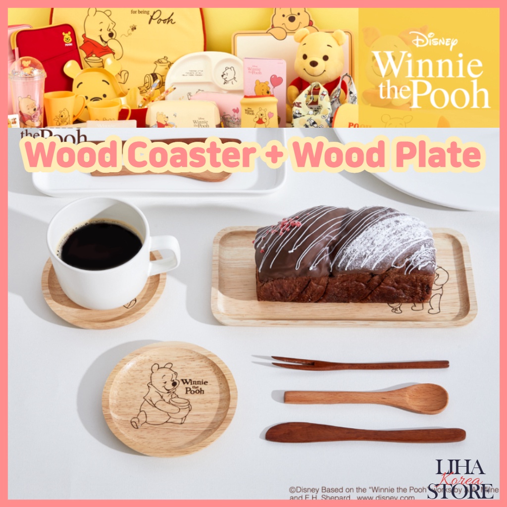 DAISO KOREA X Disney Winnie the Pooh Wood Tray_Wood Coasters/Wood plate ...