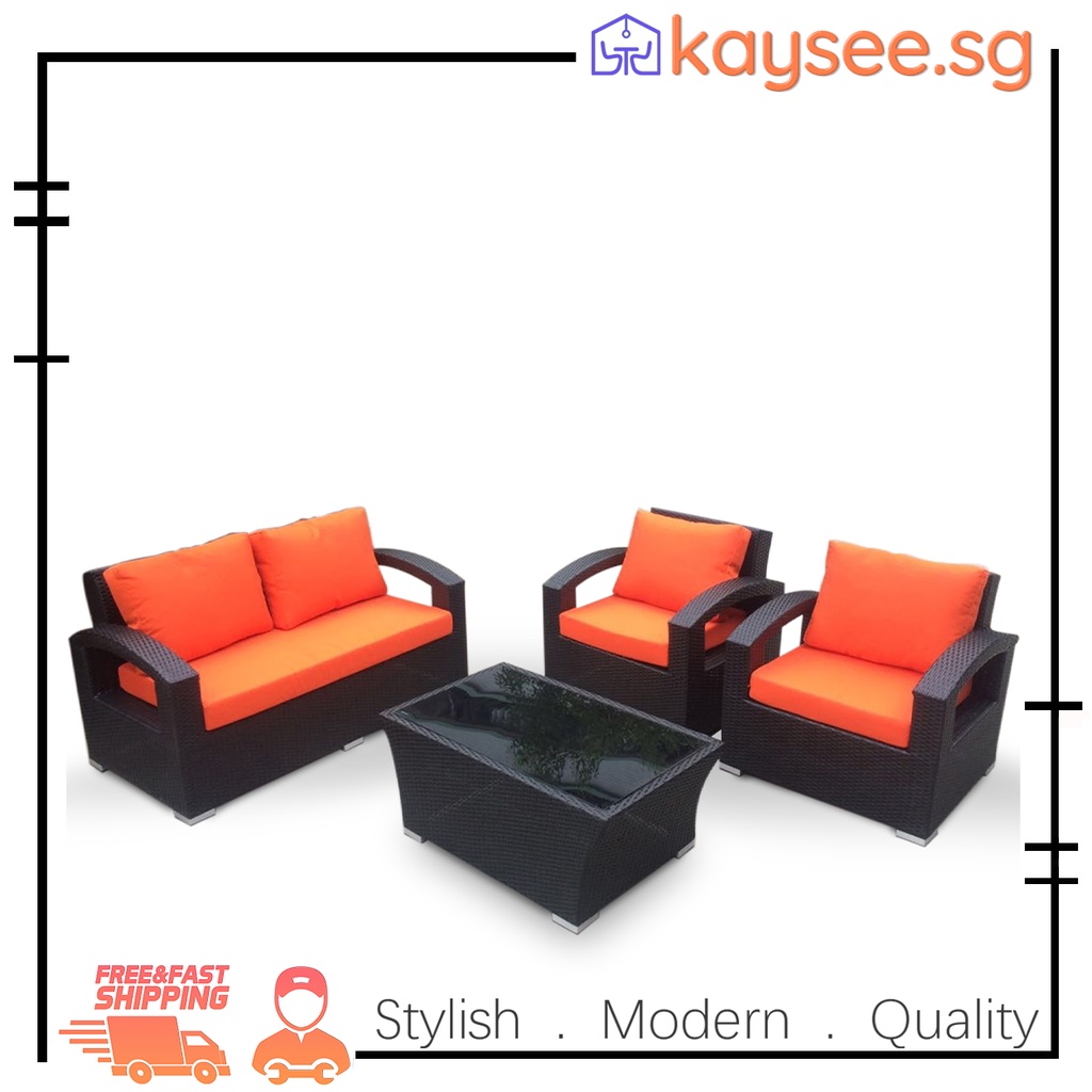 kaysee|Arlene Outdoor PE Rattan Sofa Set (2+1+1+CT) | Shopee Singapore