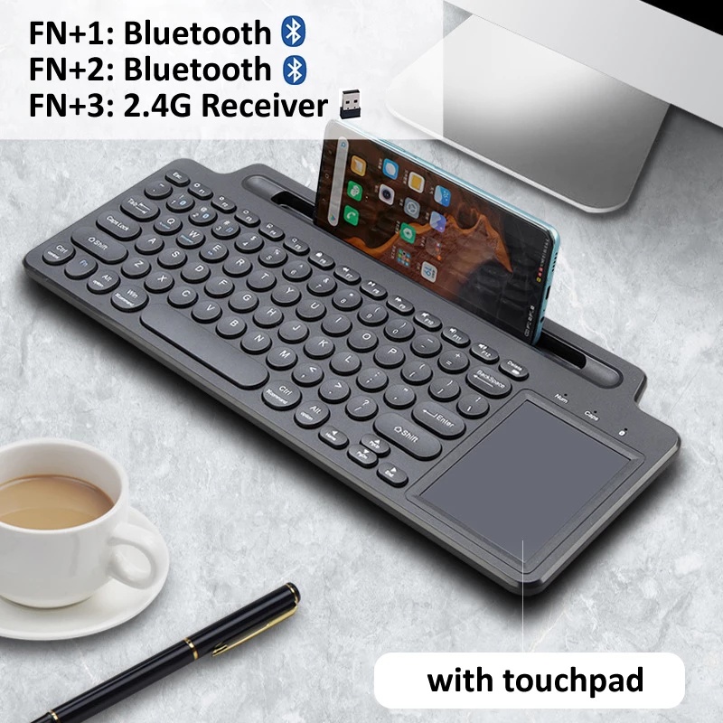 2.4G Wireless Bluetooth Keyboard with Number Touchpad Mouse Card Slot ...
