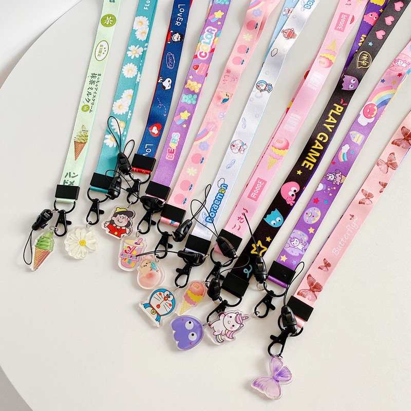 Cute Cartoon Doraemon Phone Strap Female Hanging Flower Neck Lanyard ...