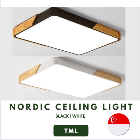 48W 72W Nordic Black White with Wood Rectangular LED Ceiling Light ...