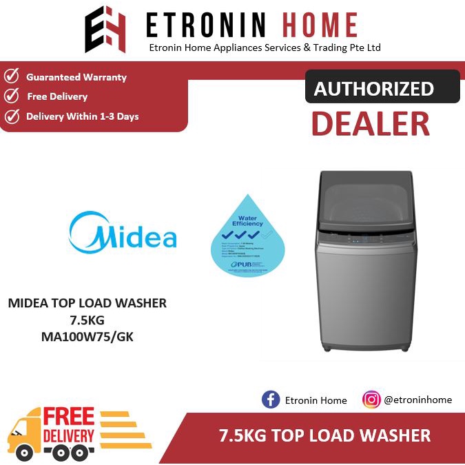 MIDEA 7.5KG TOP LOAD WASHER MA100W75 | Shopee Singapore