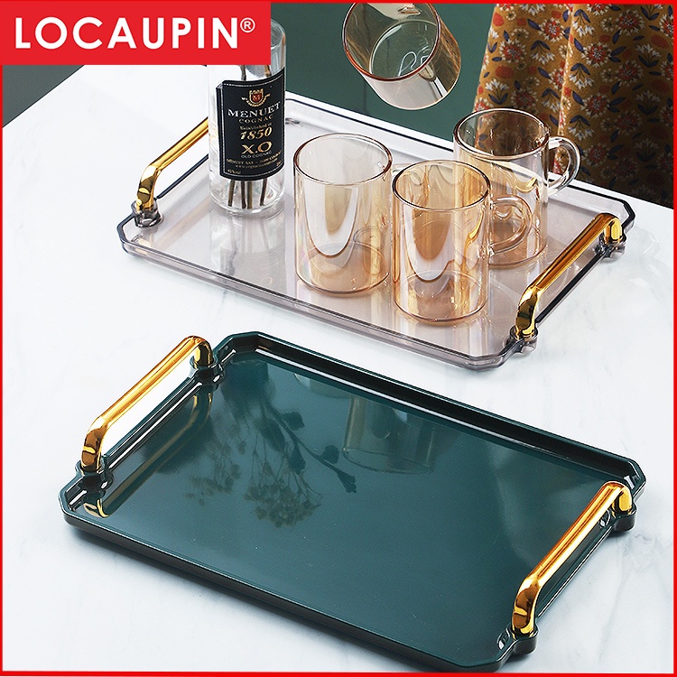 Locaupin Serving Tray with Handle, Clear Square Plastic Serving Tray ...