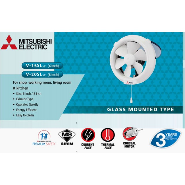Mitsubishi Glass Round Ventilating Fan - Exhaust Fan 6" 8" (Ready Stock ...