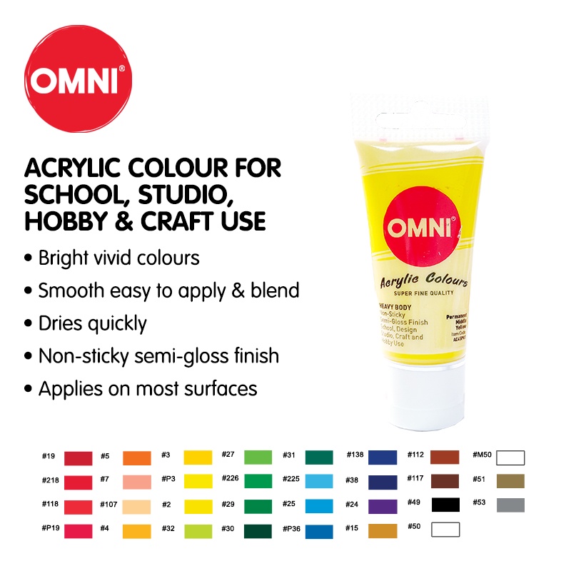 OMNI ACRYLIC COLOR PAINT 45cc PP TUBE, Assorted Colors | Shopee Singapore
