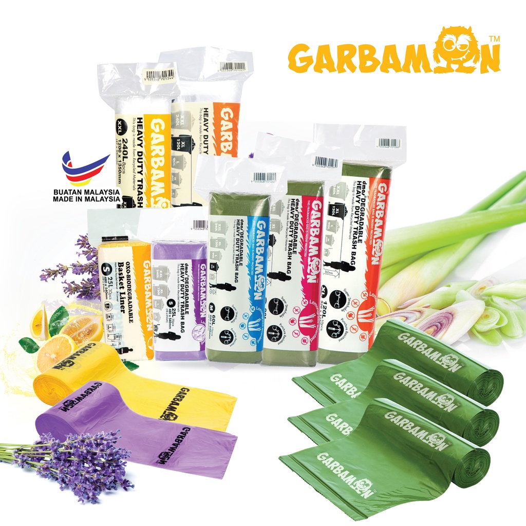 GARBAMON 25L/60L/90L/120L Garbage Bag Trash Bag Degradable Pedal Bin ...