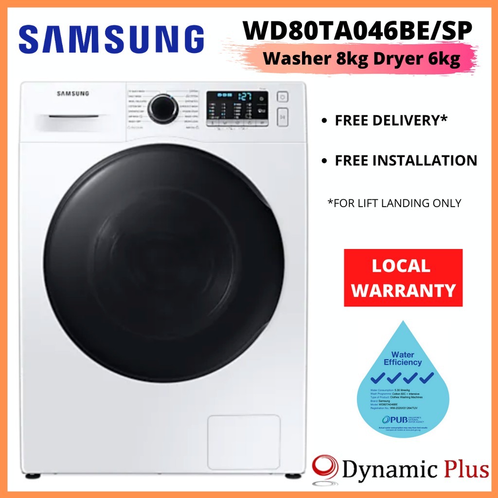 Samsung WD80TA046BE/SP Ecobubble™ Front Load Washer cum Dryer 8kg/6kg ...